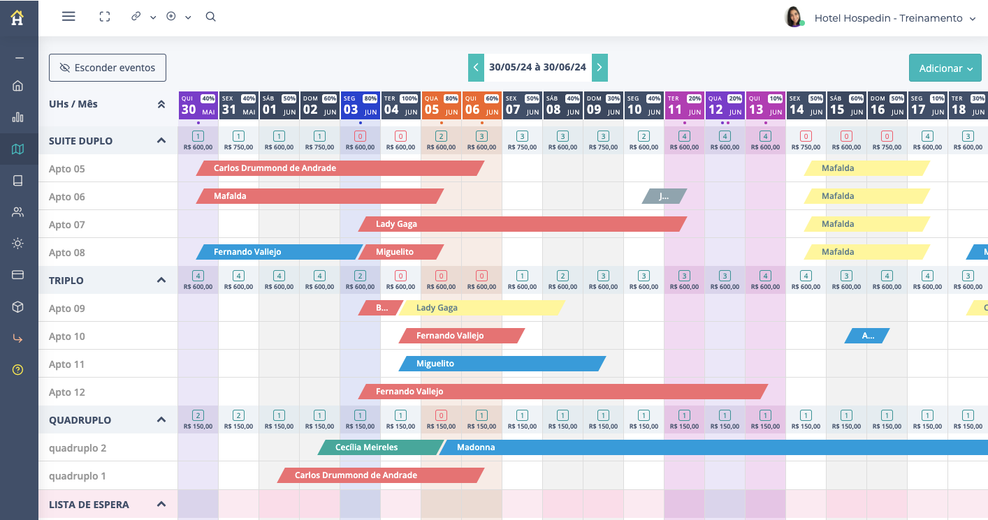 Mapa de reservas personalizado com seus próprios eventos